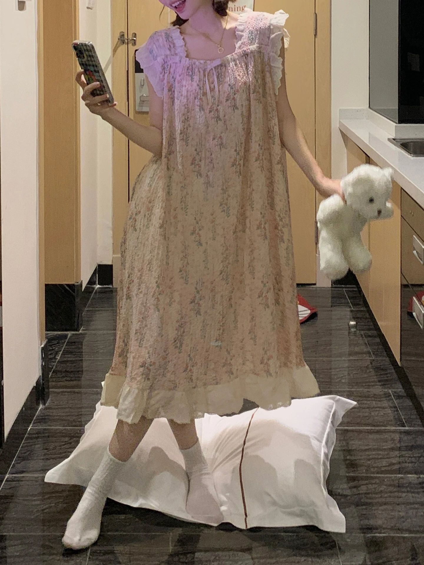 فستان نوم نسائي بقوس وطبعات جميلة | Savana | الأكثر مبيعا